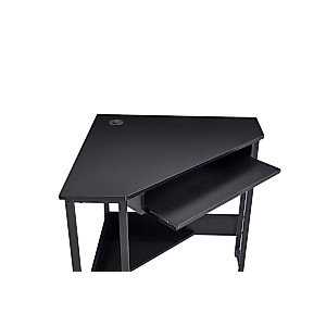 Daesar Triangle Computer Desk, Corner Desk with Smooth Keyboard Tray, Storage Shelves, Compact Home Office, Small Desk with Sturdy Steel Frame for Small Space, 28.34" L 24" W 30.11" H