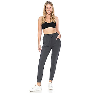 Leggings Depot Womens Relaxed fit Jogger Pants - Track Cuff Sweatpants with Pockets, Charcoal Gray, Medium