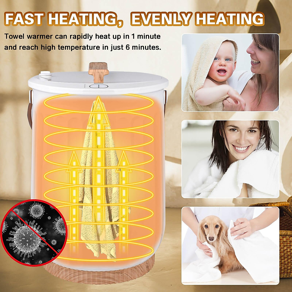 TooLSpeo Towel Warmer,20L Electric Towel Warmer Bucket,Towel Warmers for Bathroom with Led Display, Child Safety Lock,Home Portable Towel Warmers Heat Timer Adjustable,Hot Towel Warmer for Spa,Hot Tub