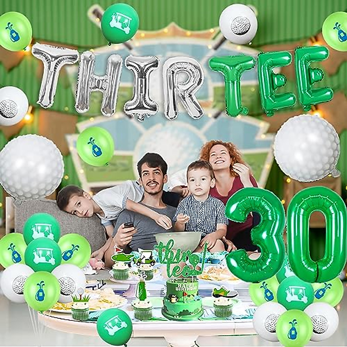 Kreatwow Golf 30th Birthday Party Decorations Green Thir Tee Backdrop Balloon Banner Cake Topper Golf Themed Cupcake Toppers for Golfer Fans Sports Themed 30th Birthday Party Supplies