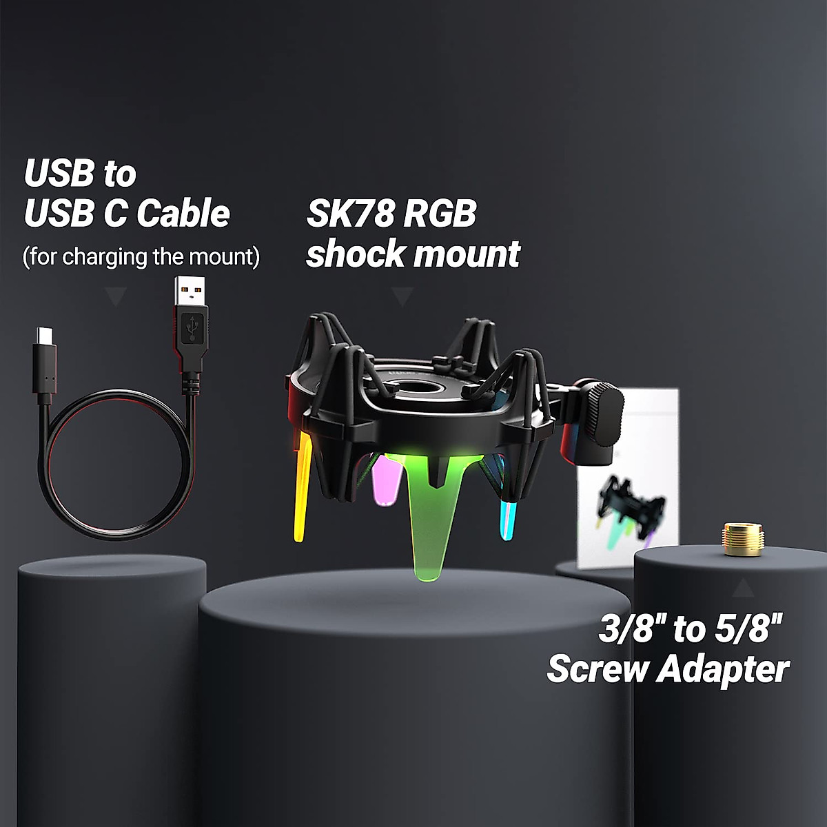 FIFINE RGB Microphone Shock Mount for Vibration Isolation, Easy Mic Holder, Compact Protection - SK78