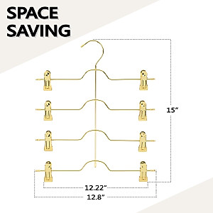 Skirt Hangers with Clips, Gold Hangers, 3 Pack Multi Pants Hangers, Best Skirt Hangers for Women with 360° Swivel Hook, Legging Hanger Space Saving