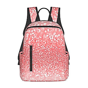 FUFUMALL 14.7 Inch Bookbag Backpack Lightweight Zipper Daypack, Pink Glitter Sparkle Cute Small Backpacks Book Bag with Pockets/Shoulder Staps for 1th- 6th Grade Girls Boys Students