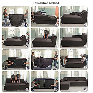 OQOPO 2/3/4 Seater Stretch Sectional Sofa Cover L Shaped Sofa Cover,Easy to Use Non-Slip Furniture Protector Sofa Cover for Living Room,2+4 Seater,Blue