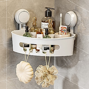 LEVERLOC Corner Shower Caddy Suction Cup No-Drilling Removable Shower Caddy Basket Powerful Suction Bathroom Shower Shelf Waterproof & Rustproof Organizer for Bathroom Storage - White