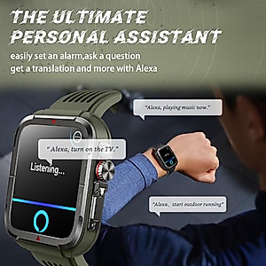 Smart Watch for Men with Bluetooth Call, Alexa Built-in1.8'' Rugged Military Smartwatch, 100+ Workouts SpO2 Heart Rate Monitor Sleep Step Counter IP68 Waterproof Activity Trackers for Android iPhone