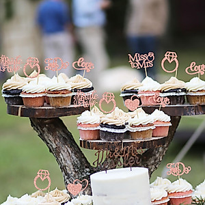 Gyufise 24Pcs Bride to Be Cupcake Toppers Rose Gold Glitter I Do Love Heart Ring Miss To Mrs Cupcake Picks Bridal Shower Cake Decorations for Wedding Engagement Bachelorette Party Supplies