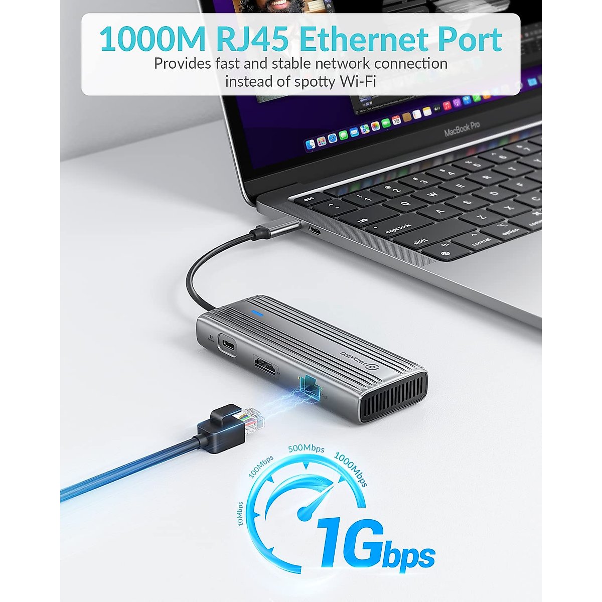 PHIXERO USB C Hub Multiport Adapter, 4K@60Hz USB C Docking Station, 8-in-1 USB C Adapter with 1Gbps Ethernet, 100W PD, SD/TF Reader, 3 USB 3.0 5Gbps Ports, for MacBook Pro/Air, USB C Laptop (Gray)