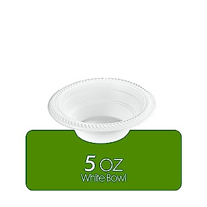 PLASTICPRO 100 PCS White Plastic Bowls 5 oz Premium Quality Light Weight Dishes Disposable Small Plastic Bowls for Dessert Appetizers Soups for Parties Weddings