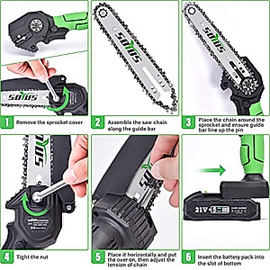 Mini Chainsaw 6-Inch Cordless, SOYUS Electric Chainsaw Mini Battery Chainsaw with 2Pcs Batteries, Handheld Small Chainsaw for Tree Trimming Branch Wood Cutting Green