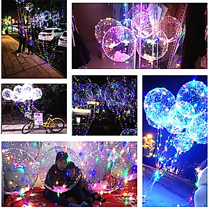 LED Light Up Bobo Balloons with Sticks 6 Packs, Flashing Handles,20 Inches Transparent Bubble Balloons,70 cm Sticks, Event Birthday Party Decoration