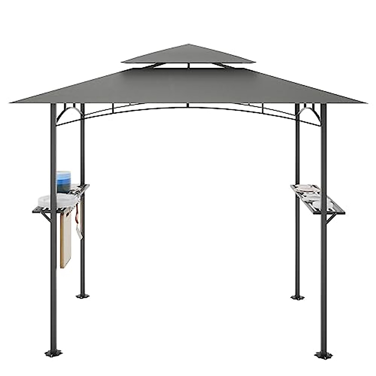 TRIPLE TREE 8 x 5 FT Grill Pergola Tent with Air Vent,Double Tiered Outdoor BBQ Gazebo with 2 Side Shelves,10 Hooks,Bottle Opener,Outdoor Barbecue Canopy for Patio,Garden,Beach,Backyard,Gray