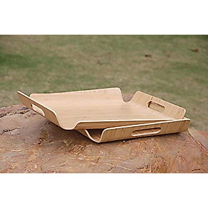 MXHAPPY Wood Serving Trays with Handles Bamboo Butler Trays Food Coffee Tea Breakfast Tray Rectangle Large, 18.1 X 14 Inch, 2 PCS