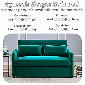 Gynsseh Convertible Sleeper Sofa Bed, 3 in 1 Pull Out Sofa Sleeper with Pillows and Side Storage Pocket, Soft Velvet Love Seat Lounge Sofa Bed for Living Room, Teal, from Twin to Full Size