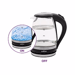 Salton Cordless Electric Compact Glass Kettle, Water Boiler and Tea Heater, Soft Blue Illumination, 1.5 Liter/Quart with Automatic Shut-Off and Boil-Dry Protection, 1100 Watts (GK1831)