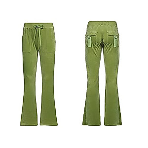 Women's 2 Piece Velour Tracksuit Set Heart Print Long Sleeve Zipper Hoodie Cropped Jacket and Sweatpants Y2K Sweatsuit Set (B-Green, Large)