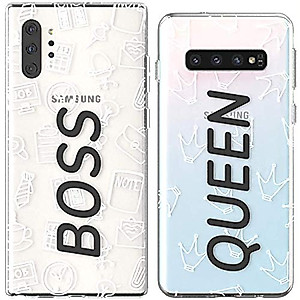 Toik Matching Couple Cases for Apple iPhone 11 Pro Xs Max Xr 10 X 8 Plus 7 6s 5s SE Cover Boyfriend Clear Lightweight Queen Basic Pattern Cute Protective Soulmate Boss Silicone Anniversary Simple