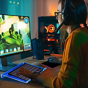 Keyboard Holder Acrylic Computer Keyboard Stand, Gaming Keyboard USB Interface, 366 Kinds RGB LED Clear Backlit Keyboard Tray Riser RGB LED Gaming Mouse Pads 14 Lighting Modes (17 x 6 Inch)