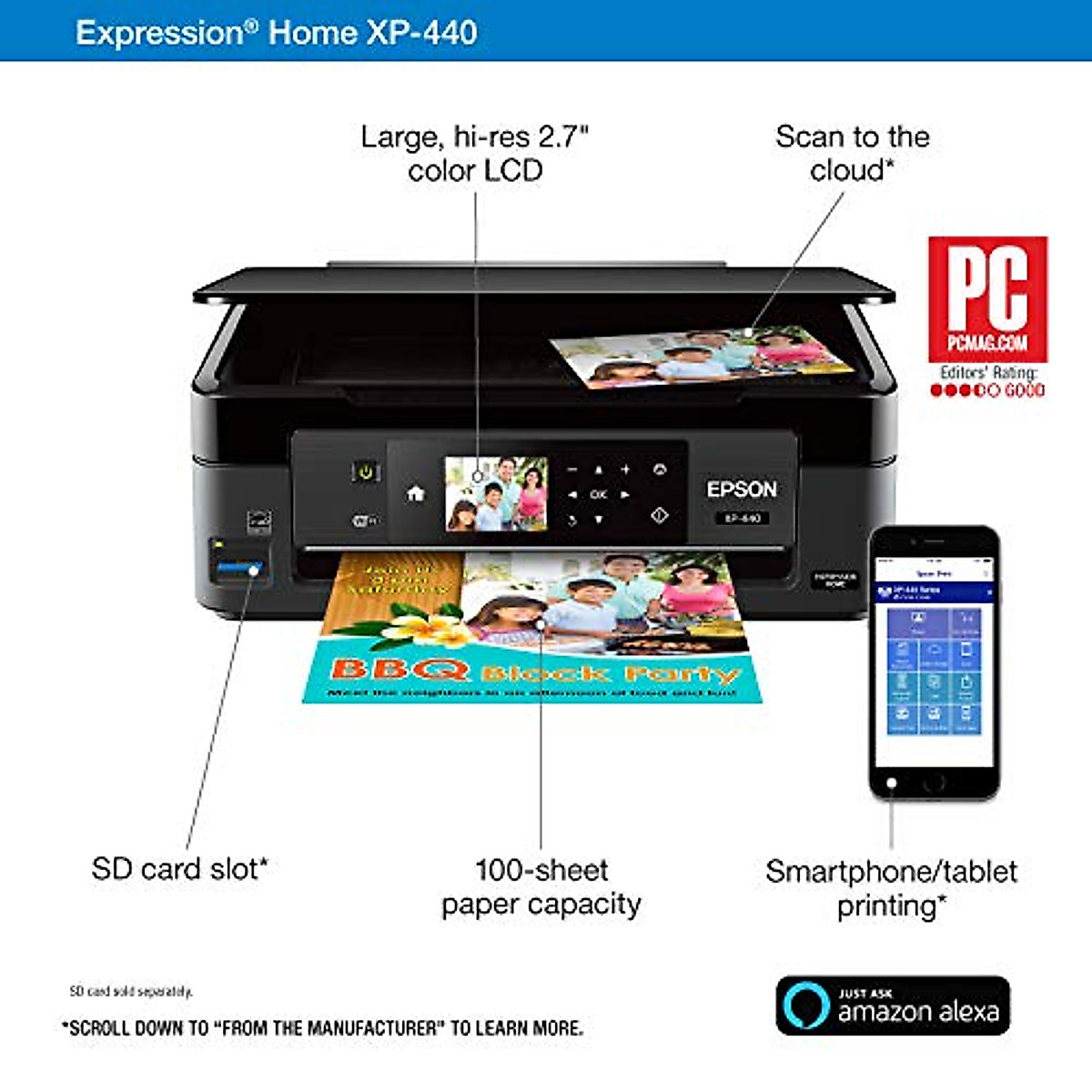 Epson Expression Home XP-440 Wireless Color Photo Printer with Scanner and Copier, Amazon Dash Replenishment Ready