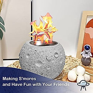 Keopuals Tabletop Fire Pit - Table Top Fire Pit Bowl for Indoor Outdoor Moon Shape Fireplace Table Top Firepit Alcohol Fireplace with Astronaut Ornament