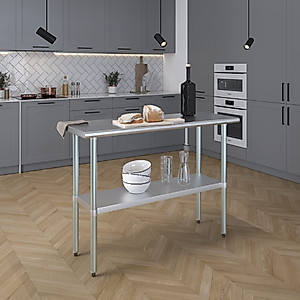 18" X 48" Stainless Steel Work Table with Under-Shelf | NSF Kitchen Island Food Prep | Laundry Garage Utility Bench