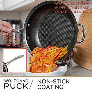 Wolfgang Puck 9-Piece Stainless Steel Cookware Set; Scratch-Resistant Non-Stick Coating; Includes Pots, Pans and Skillets; Clear Lids and Cool Touch Handles, Extra-Wide Rims for Easy Pouring