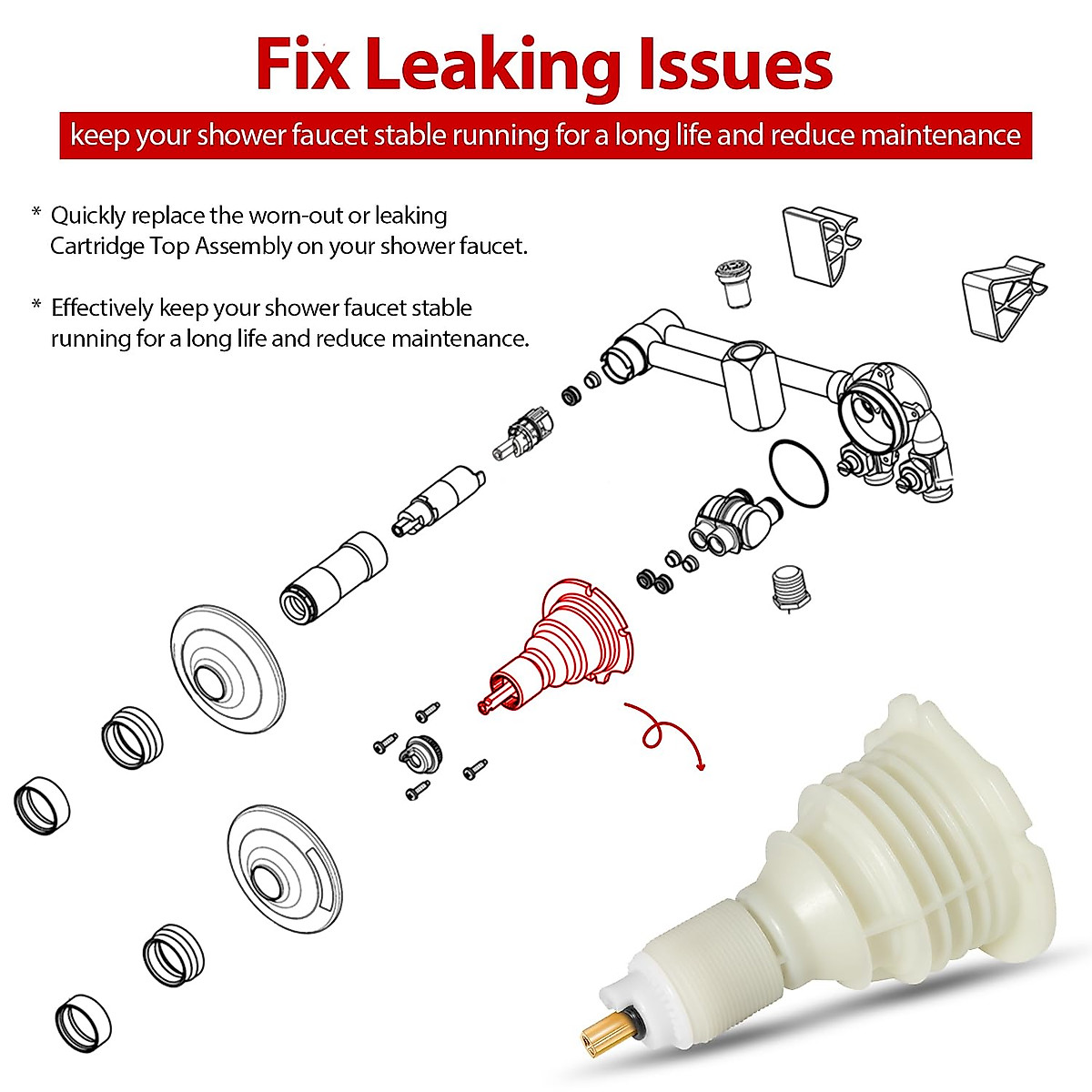 RP26755 Cartridge Top Assembly Sleeve Assembly for Delta Two-Handle Pressure Balance Shower Faucet 2300 Series for Temperature Control