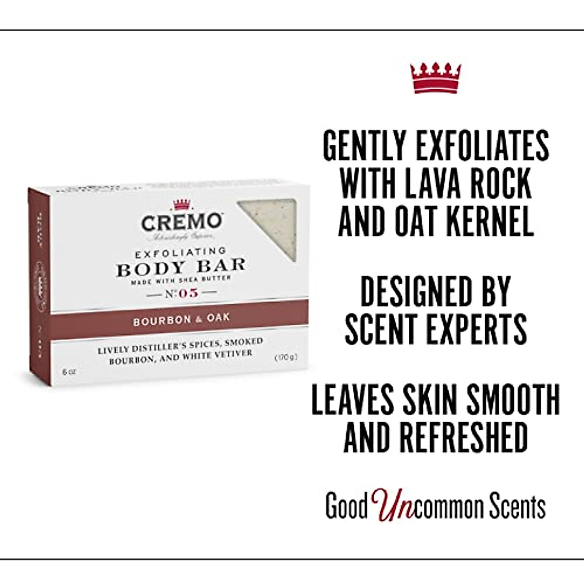 Cremo Bourbon & Oak Exfoliating Body Bars (3-Pack) - A Sophisticated Blend of Distiller’s Spice, Fine Bourbon and White Oak