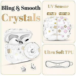 KINGXBAR for AirPods 3rd Generation Case for Women Clear Bling Cute Floral iPods 3rd Protective Cover for Apple AirPods 3 Charging Case with Keychain Accessories Flowers