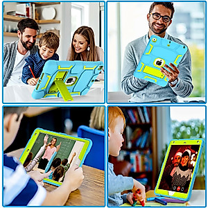CCMAO for iPad 9th Generation Case, iPad 8th 7th Generation Case, iPad 10.2 Inch 2021/2020/2019 Case, Heavy Duty Rugged Shockproof Protective Cover with Kickstand for Kids Boys Girls, Blue+Yellow
