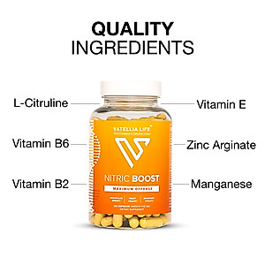 Vatellia Life Nitric Boost - Nitric Oxide Supplement for Men | High Absorption Formula | 100% Natural Ingredients | Best Nitric Oxide Booster | Increase Blood Flow | 2 Month Supply