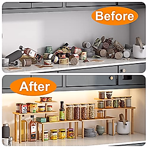 GHWIE Kitchen Countertop Organizer Corner Shelf - Bamboo 3 Tier Space Saving Rack for Kitchen,Living Room, Office,Bookshelf Display Shelves Space