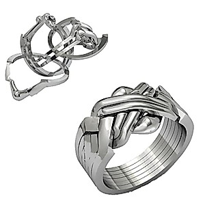 OFLIUM 6 Band classical Handmade 925 sterling silver Turkish puzzle ring interlock knot ring silver (10.5)