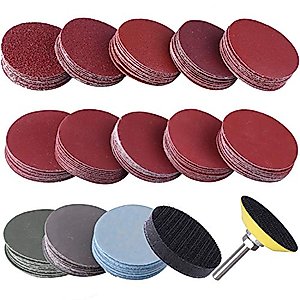 SIQUK 130 Pcs 2 inch Sanding Discs Pad with 1pc 1/4 inch Shank Backing Pad and 1pc Soft Foam Buffering Pad for Drill Grinder (10pcs Each Grit 60 80 120 180 240 400 600 800 1000 1200 1500 2000 3000)