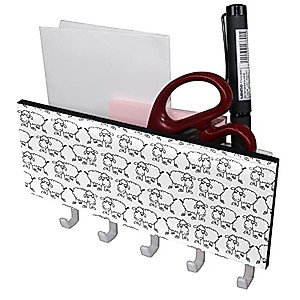 Cute Simpe Black White Sheep Pattern Rack Organizer with 5 Hooks Wall Bathroom Kitchen Shelf Rack Multifunctional Storage Shelf