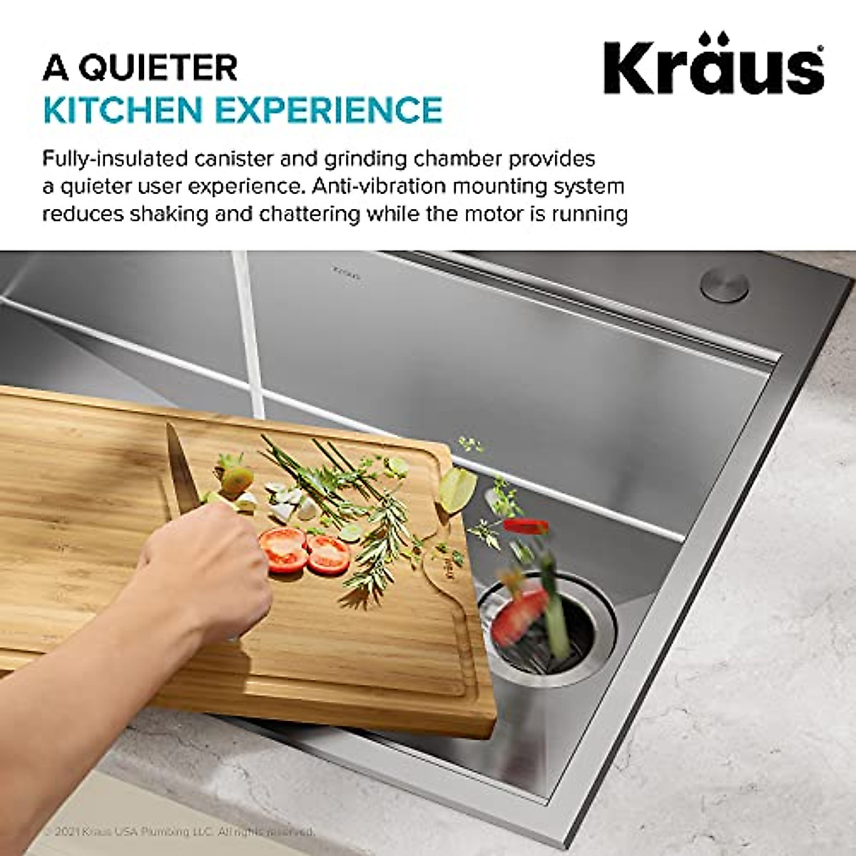 Kraus KWD100-75MBL WasteGuard Continuous Feed Garbage Disposal with 3/4 Horsepower Ultra-Quiet Motor for Kitchen Sinks with Power Cord and Flange Included, 15.25 inch, Black