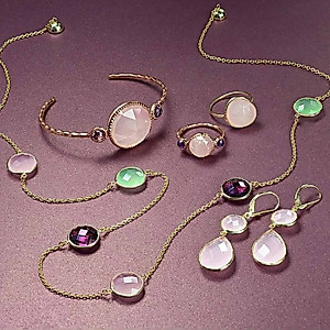 Bling Jewelry Boho Pink Multifaceted Simulated Statement Chalcedony Quartz Ring For Women 14K Gold Plated Sterling Silver 1MM Band