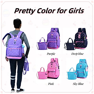 VIDOSCLA 3Pcs Heart Printing Backpack Sets Bowknot Primary Schoolbag Travel Daypack Shoulder Bag Girls Rucksack knapsack
