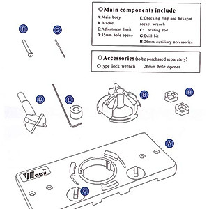 Evwoge 35mm Hinge Drilling Jig + 35mm Forstner Bit Woodworking Tool Drill Bits for Cabinet Door Installation