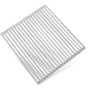 YQMYXG Over The Sink Dish Drying Rack, Roll Up Dish Drying Rack Kitchen Dish Rack Stainless Steel Sink Drying Rack, Foldable Wire Dish Drying Rack for Kitchen Sink Counter (17.7 * 15.7in, Gray)