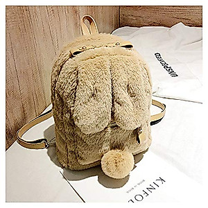 CHERSE Kawaii Fluffy Purse Backpack Plush Backpack Furry Bag Fuzzy Bag Girls Women Faux Fur Travel Daypacks Rabbit Design (Light Brown)