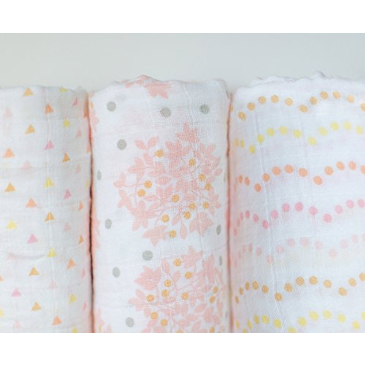 SwaddleDesigns Cotton Muslin Squares, Set of 3, 27x27 inches, Pink Heavenly Floral