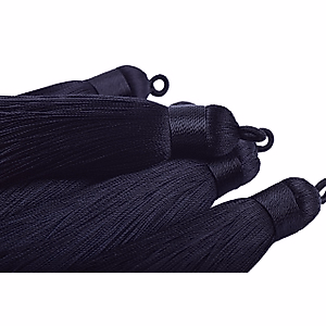 KONMAY 10pcs 3.4''(8.5cm) Handmade Imitation Silk Tassels with Hanging Loop for Jewelry Making (Black)