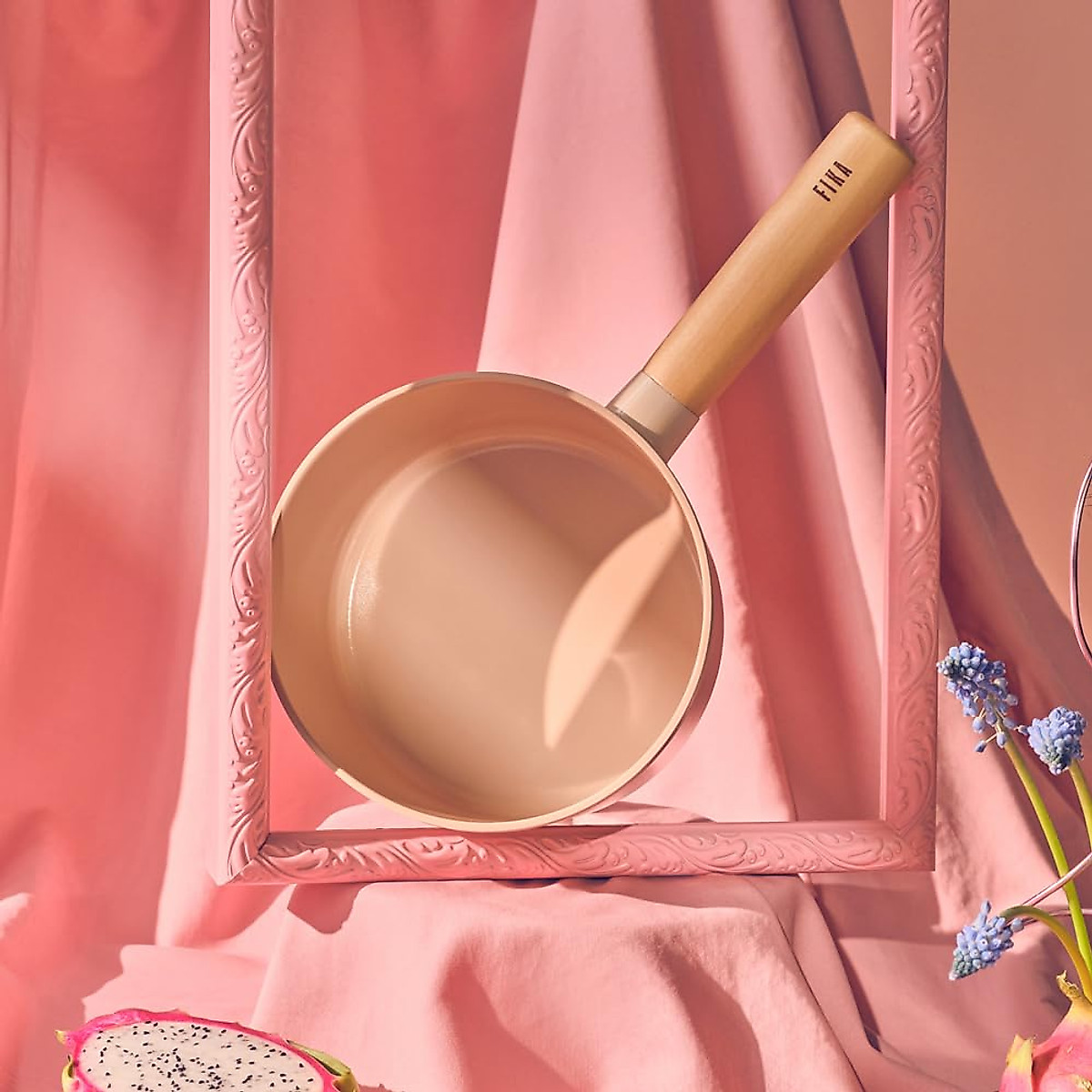 Neoflam FIKA 1.7QT 18cm Mini Peach IH Saucepan with Glass Lid, Full Induction Heating