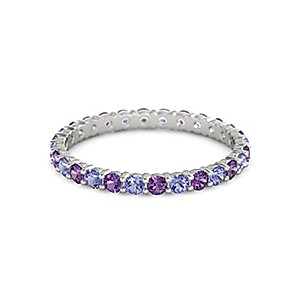 CARILLON Amethyst With Tanzanite Round 2.50 MM Eternity 925 Sterling Silver Women Stackable Wedding Ring (Sterling Silver, 5.5)
