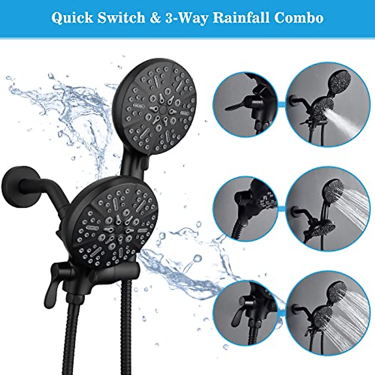 BONADE Black Shower Head, Black Handheld Shower with Shower Head the Perfect Combination Possession 7x7=49 Combinations of Functions to Take you to Enjoy a Luxurious Bath, Matte Black