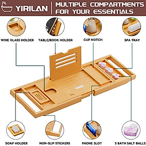 Yirilan Lux Expandable Bathtub Tray Caddy with 3 Bath Bombs-Self Care and Relaxation Birthday Gifts for Women and Men, Housewarming Gift Idea, for Mom Sister Daughter Wife