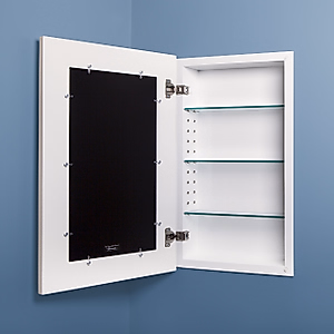 Fox Hollow Furnishings 14x24 Mirrored Medicine Cabinet - Concealed Wall Storage and Recessed Medicine Cabinet with Mirror, 3 Adjustable Shelves (Shaker White)