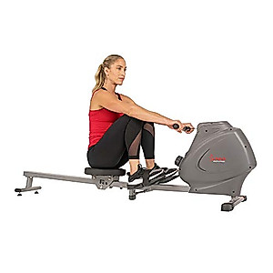 Sunny Health & Fitness Compact Folding Magnetic Rowing Machine with LCD Monitor, Bottle Holder, 43 Inch Slide Rail, 285 LB Max Weight - Synergy Power Motion - SF-RW5801, Gray