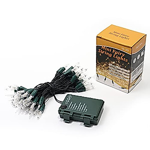 WATERGLIDE 50 LED Outdoor Christmas Lights, 16 FT Battery Operated Mini String Lights with 8 Modes & Timer, Xmas Tree Lights Waterproof for Patio Garden Party Wedding Holiday Decor, Warm White